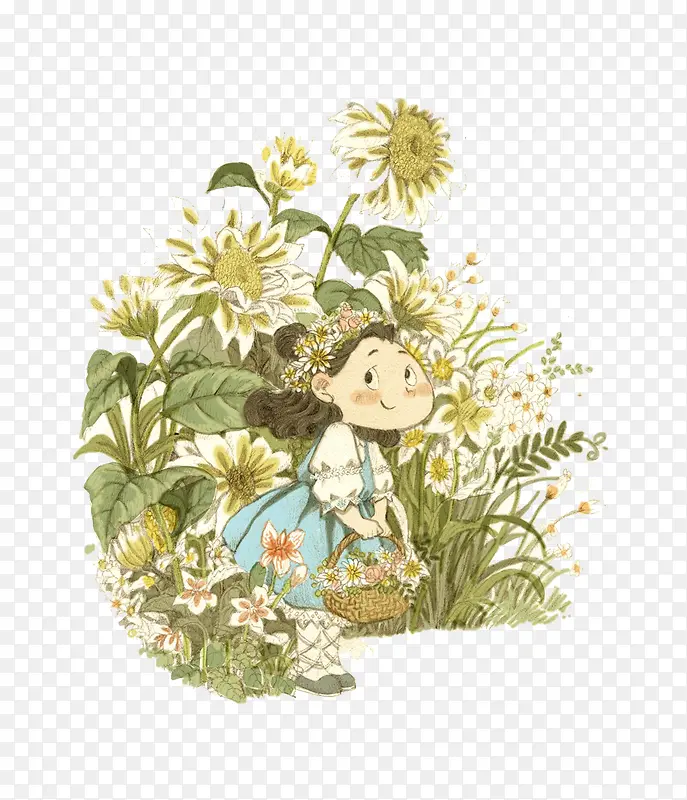 清新少女花园插画PNG图片素材下载_图片编号qpaobedb-免抠素材网