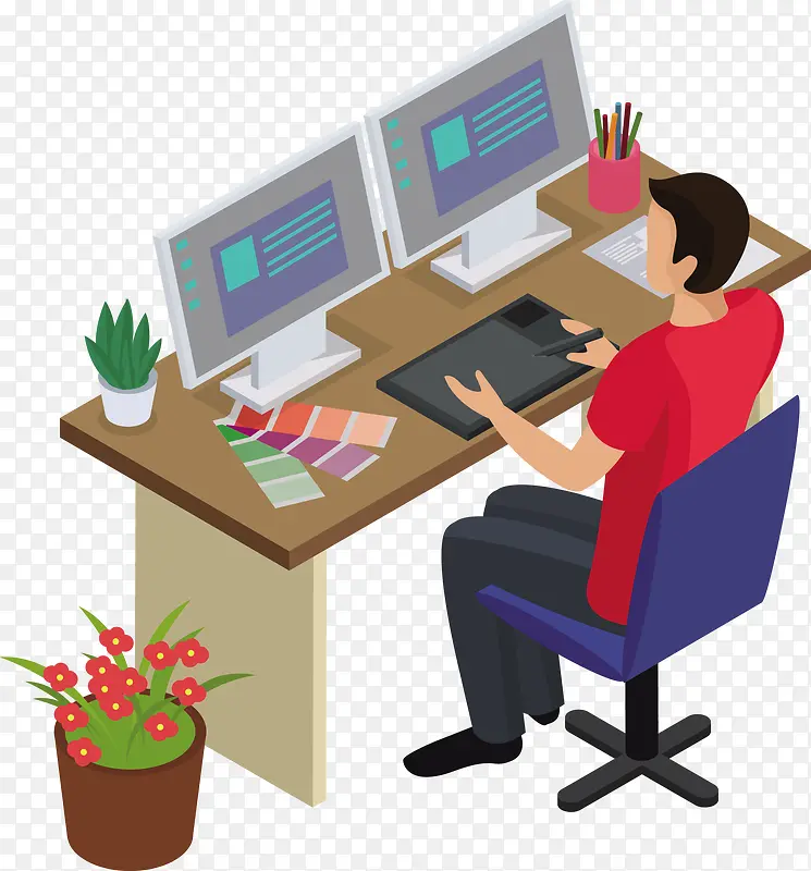 一个正在用电脑办公的男士PNG图片素材下载_图片编号ylvormae-免抠素材网