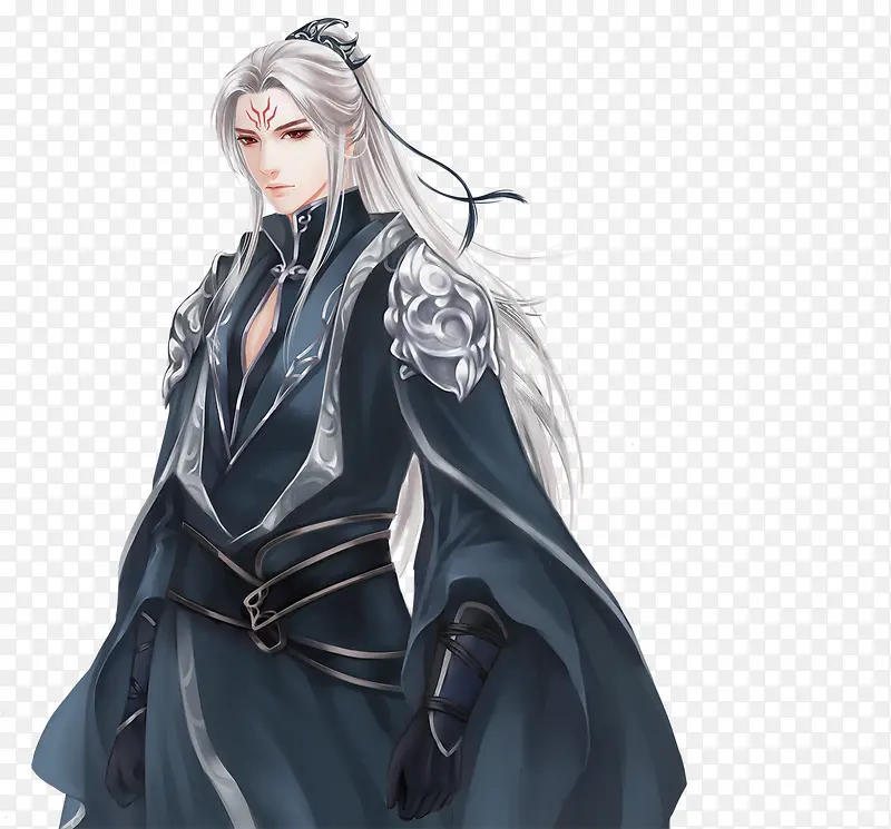 黑衣白发英俊美男古风手绘PNG图片素材下载_图片编号ybanpnxg-免抠素材网