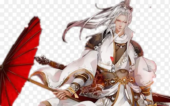执伞白发男子古风手绘PNG图片素材下载_图片编号qdodldkz-免抠素材网