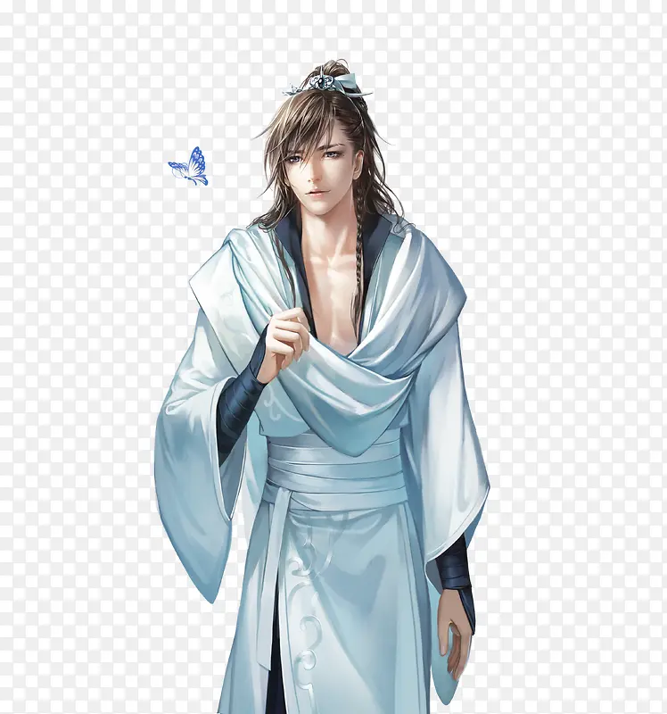 凌乱白色衣服男子蝴蝶古风手绘PNG图片素材下载_图片编号ypalmrwk-免抠素材网