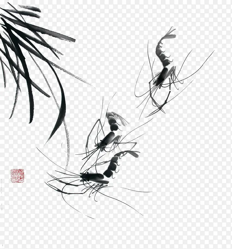 手绘水墨画毛笔画水墨虾PNG图片素材下载_图片编号qarpdbxv-免抠素材网