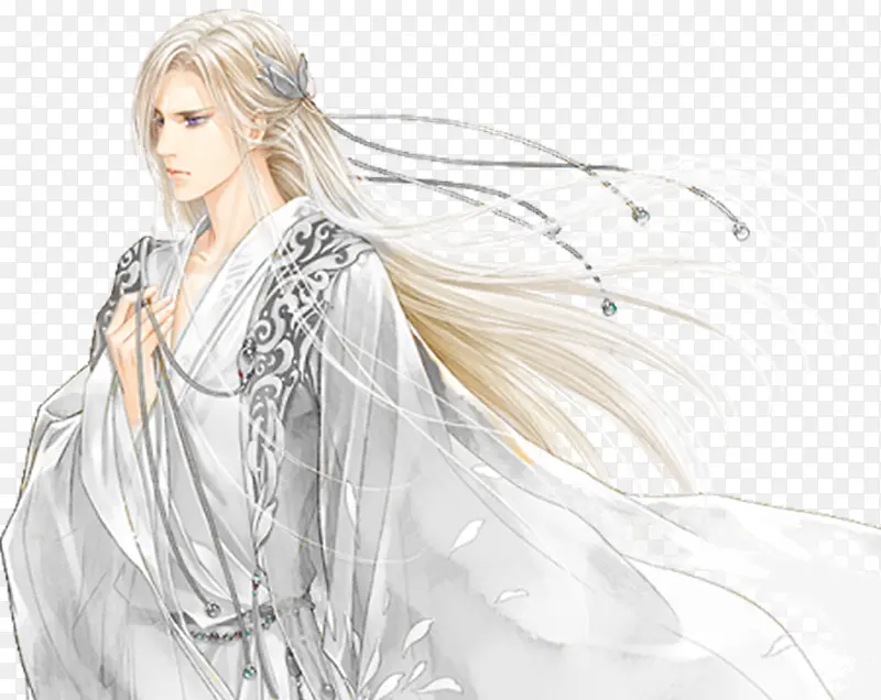 白衣优雅男子手绘古风PNG图片素材下载_图片编号ykedvbzb-免抠素材网